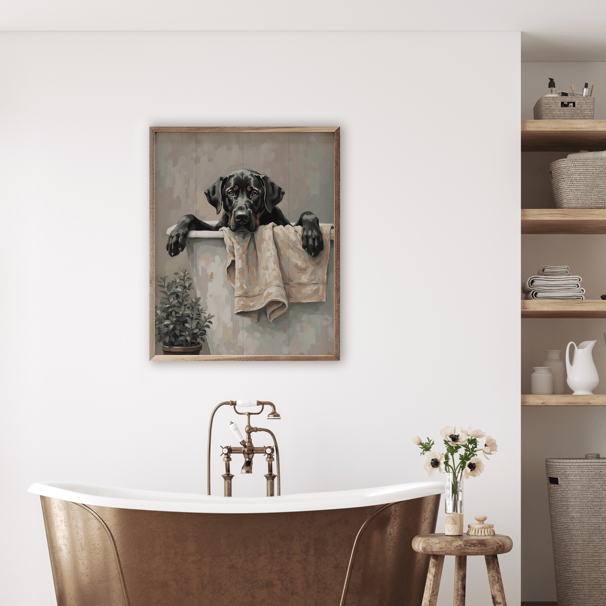 Bath Time Dog In White Tub - 8x10 Inch