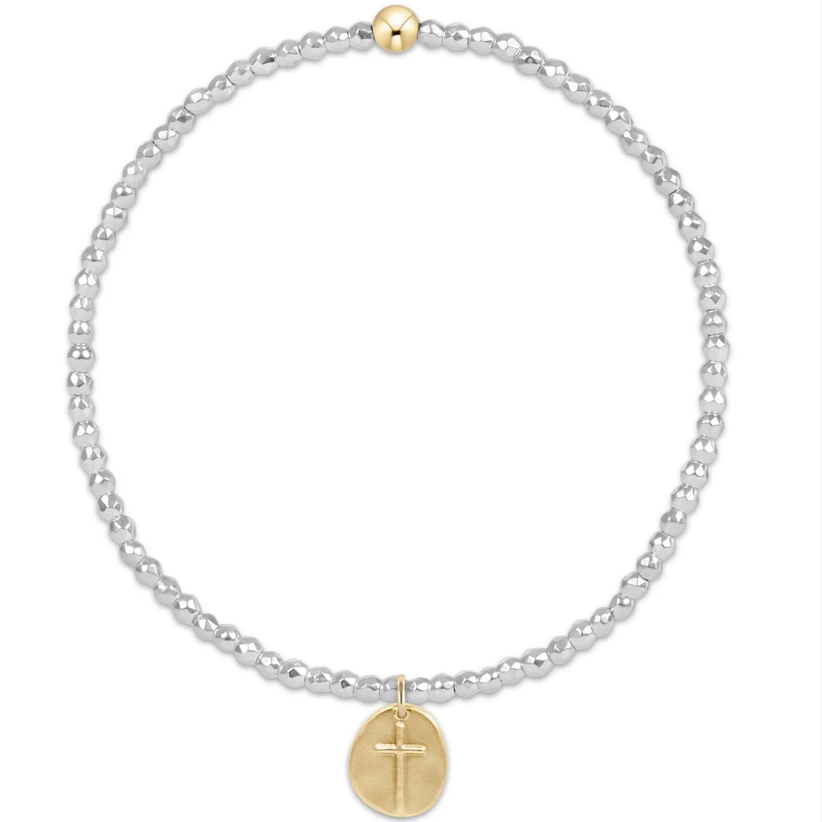 Inspire Bright Silver Hematite 2mm - Gold Cross Charm